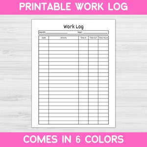 Monthly Work Log Printable. Time Log. Task Log. Working Hours - Etsy