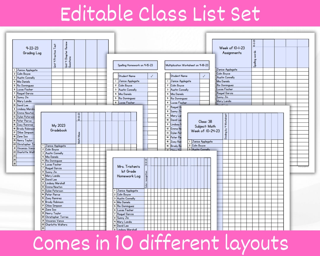 Editable Class List Set Printable. Teacher Gradebook. Teacher - Etsy