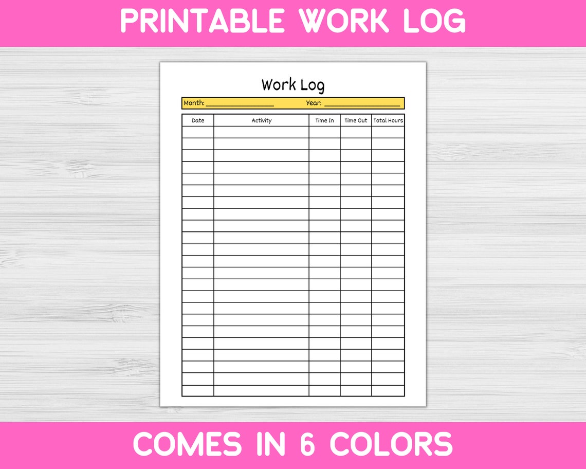 Monthly Work Log Printable. Time Log. Task Log. Working Hours - Etsy