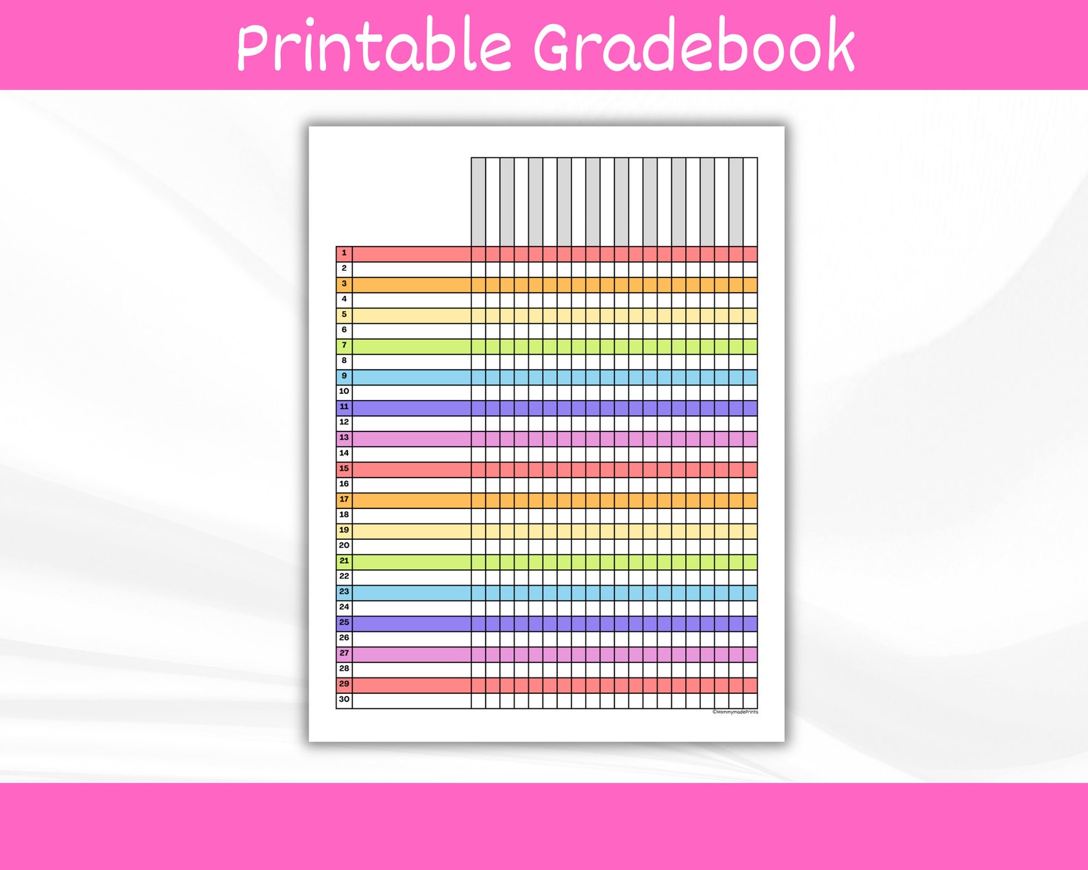 Teacher Gradebook Rainbow Printable. Teacher Planner. Grade Tracker ...