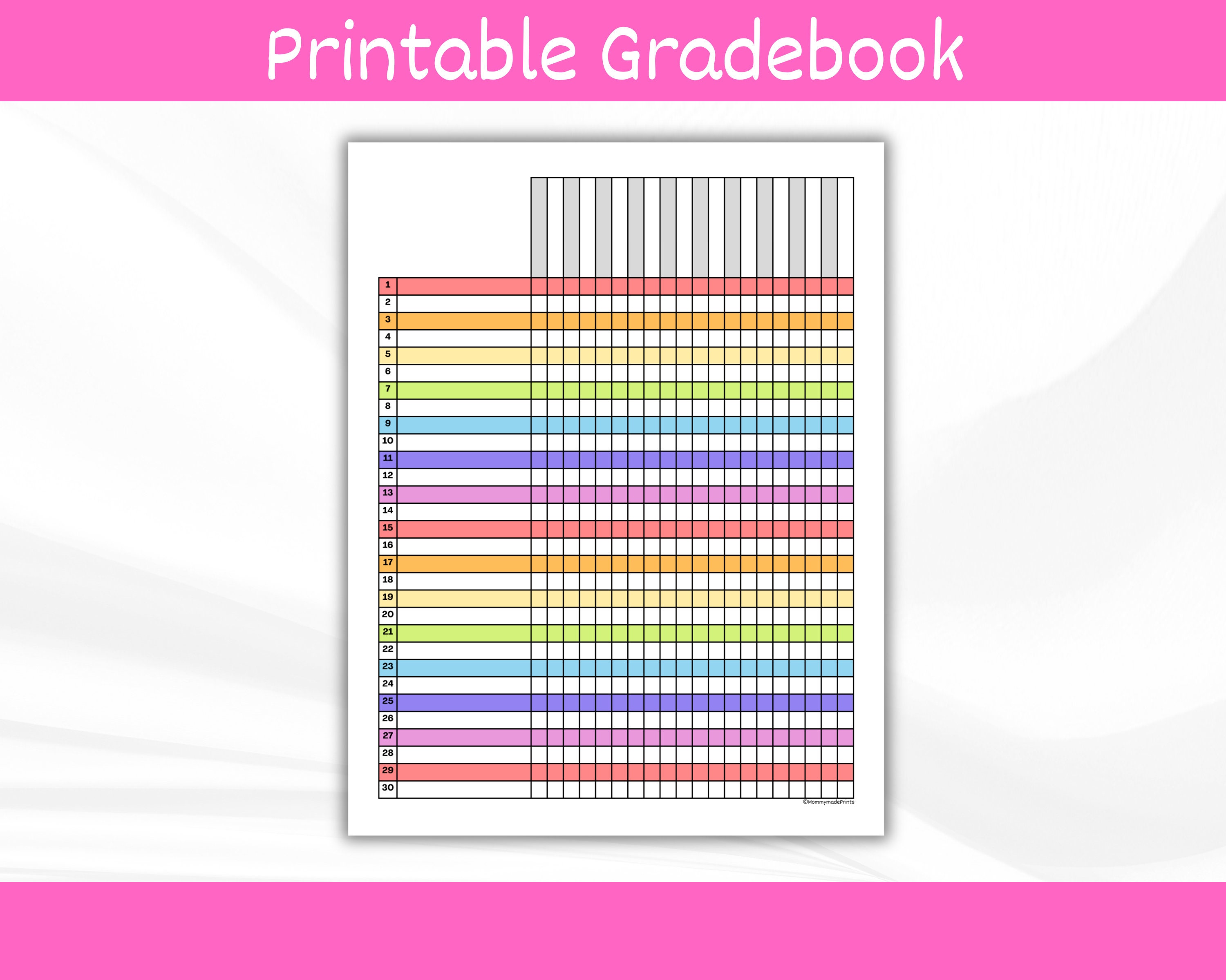 Teacher Gradebook Rainbow Printable. Teacher Planner. Grade Tracker ...
