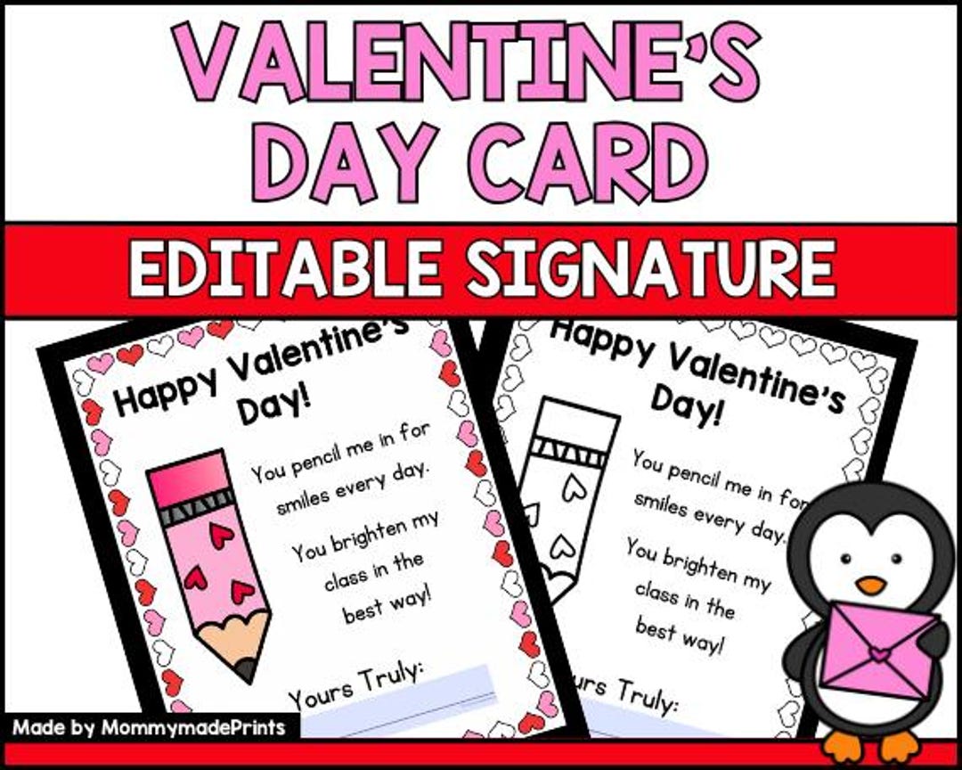 Editable Valentine's Day Printable Card for Kids: Pencil Me In, Vday ...