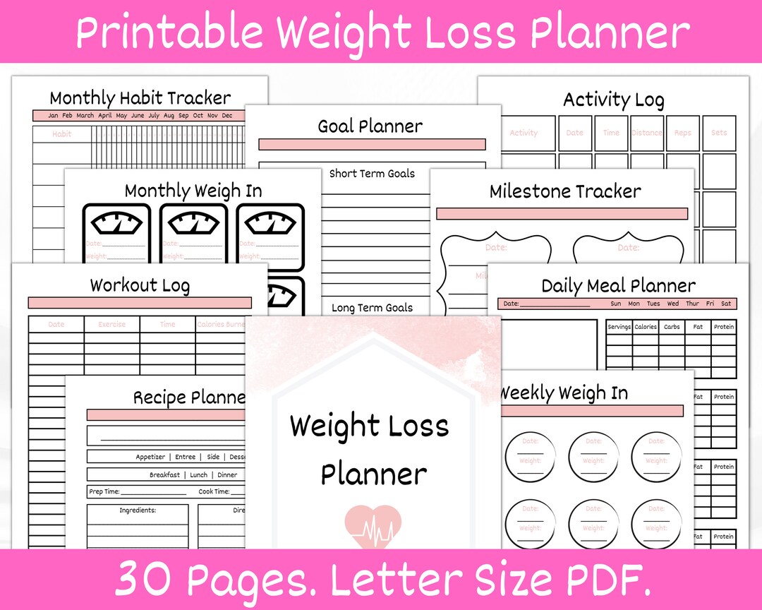 Weight Loss Planner Printable. Weight Loss Tracker. Weight Loss Journal ...