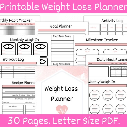 Weight Loss Planner Printable. Weight Loss Tracker. Weight - Etsy