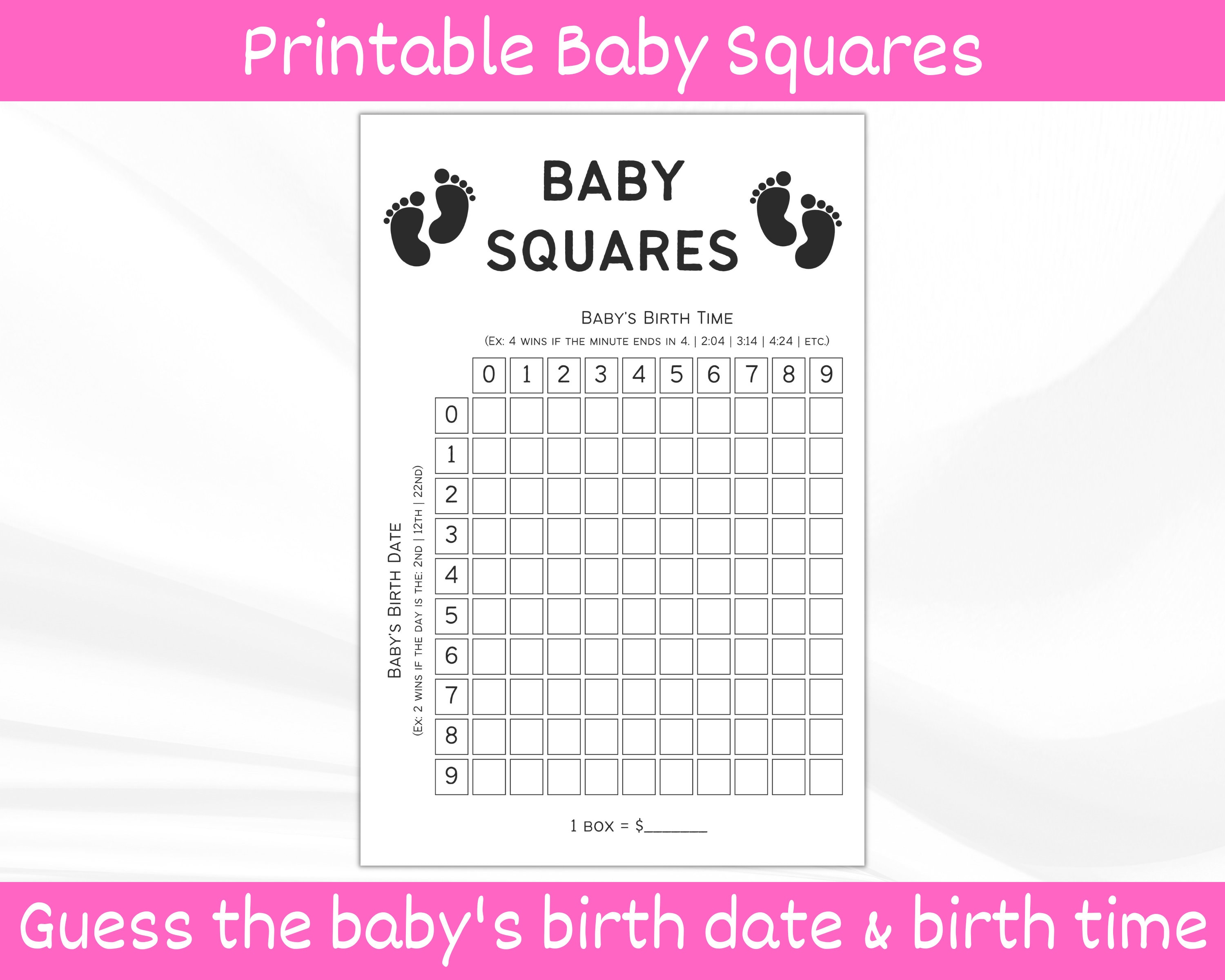 Baby Betting Squares Printable. Due Date Calendar. Baby Shower Games ...