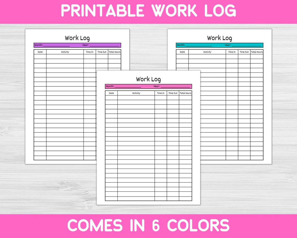 Monthly Work Log Printable. Time Log. Task Log. Working Hours - Etsy