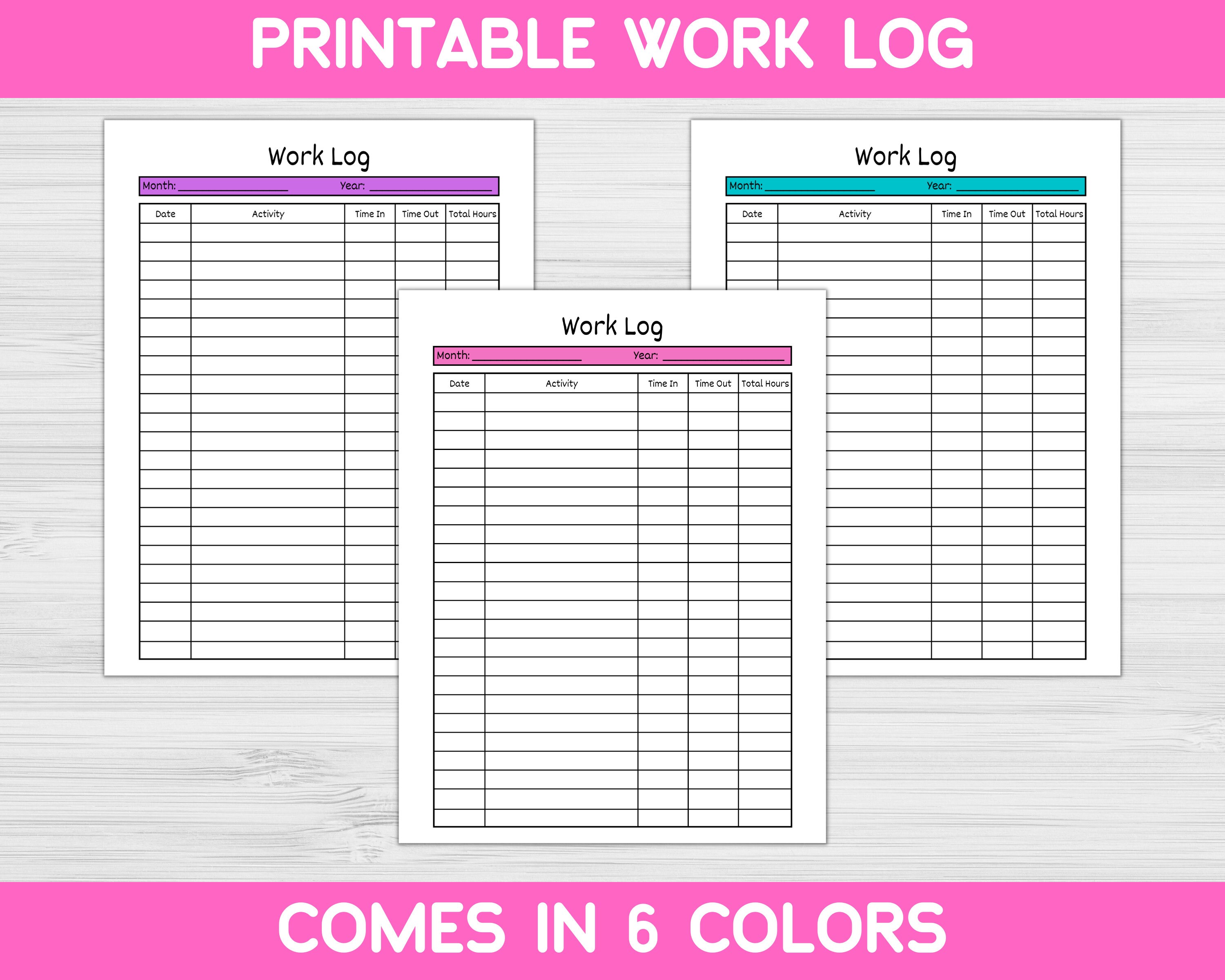 Monthly Work Log Printable. Time Log. Task Log. Working Hours - Etsy