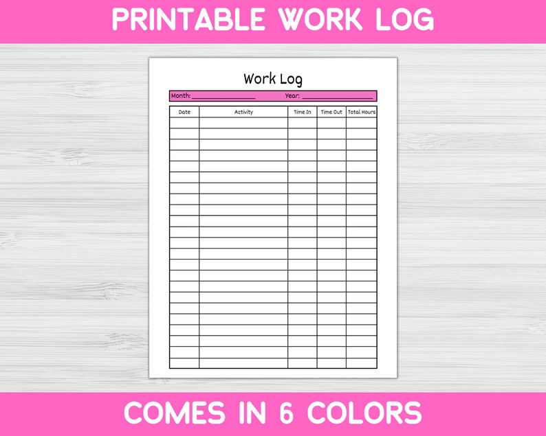 Monthly Work Log Printable. Time Log. Task Log. Working Hours - Etsy