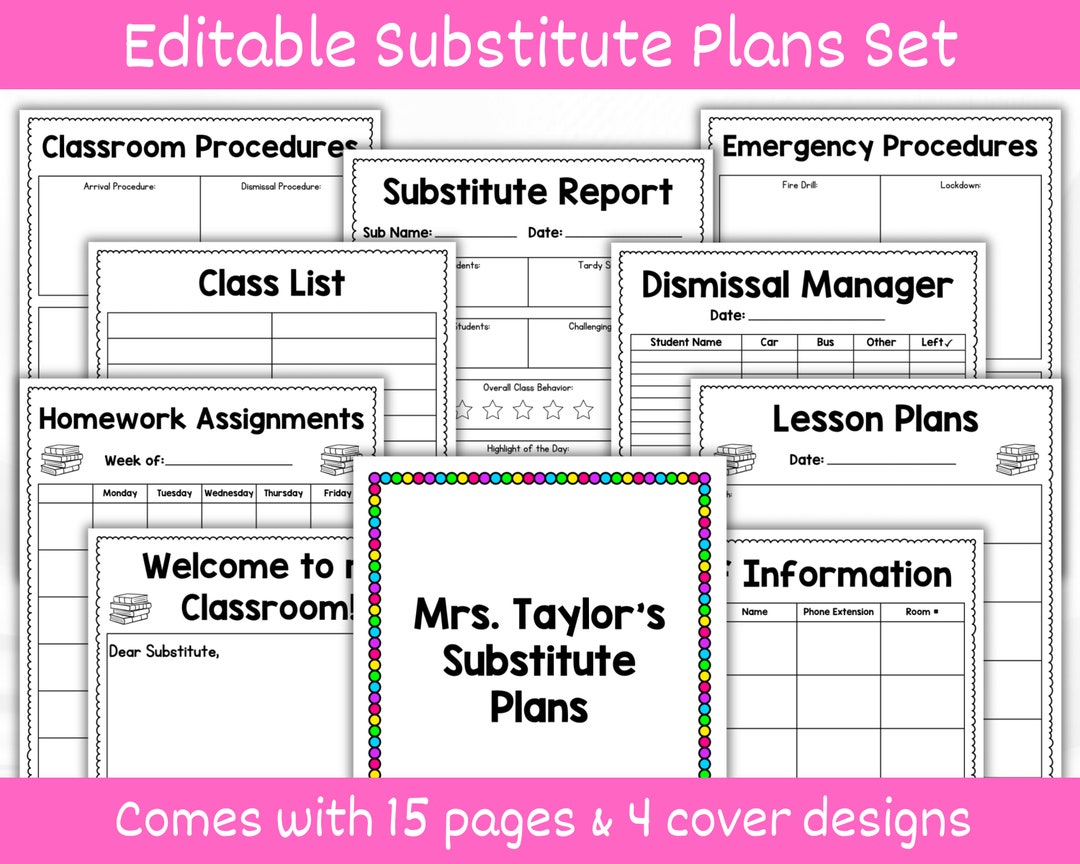 Editable Substitute Plans Binder. Substitute Teacher Report Note ...