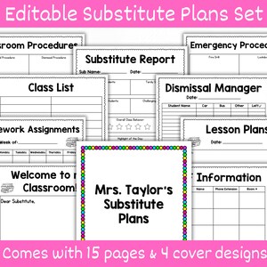 Editable Substitute Plans Binder. Substitute Teacher Report Note ...
