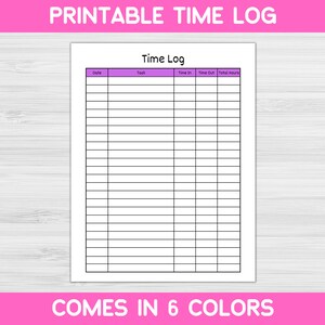 Time Log Printable. Work Log. Task Log. Working Hours Tracker. - Etsy