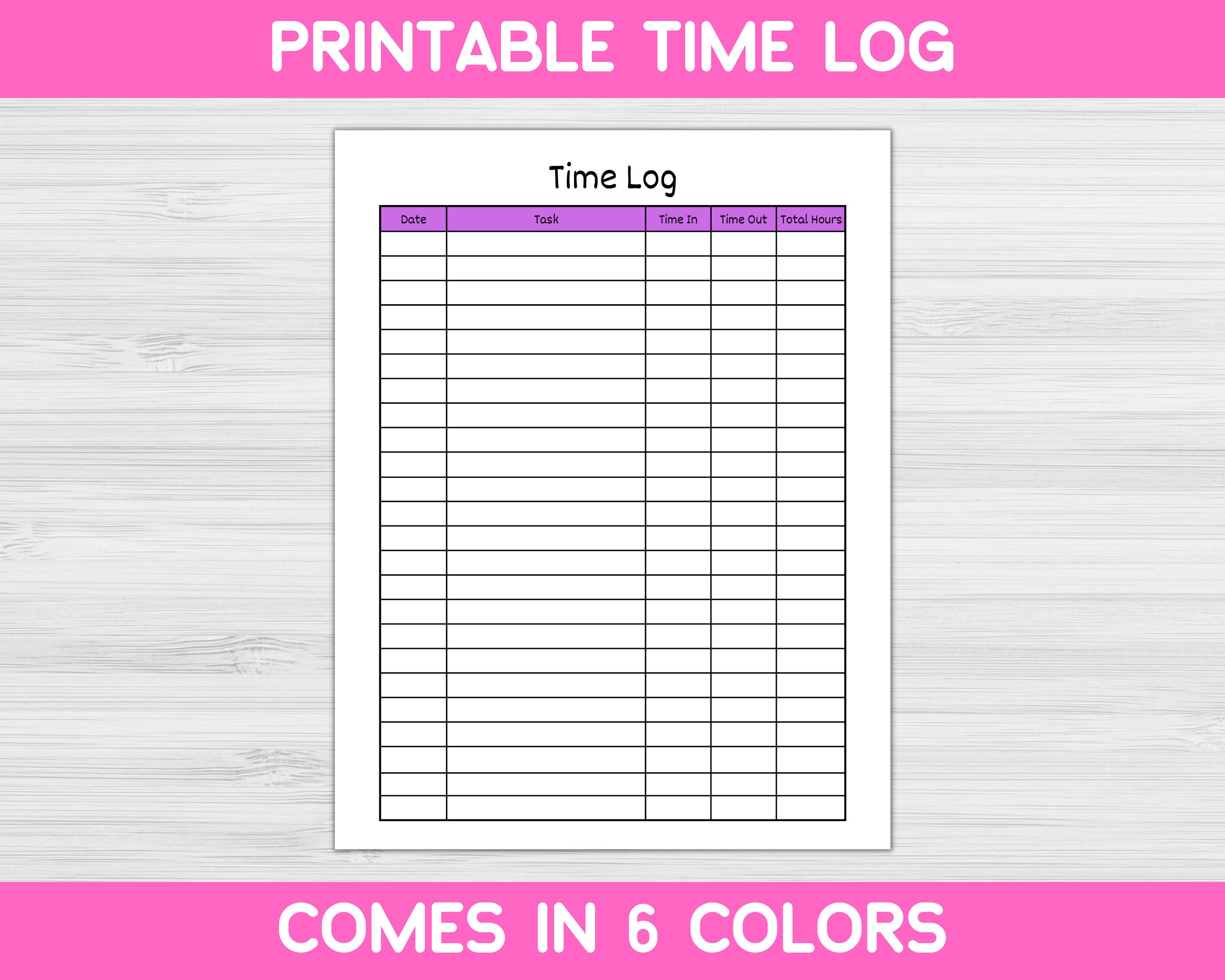 Time Log Printable. Work Log. Task Log. Working Hours Tracker. - Etsy