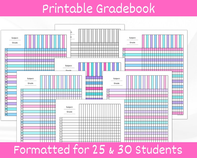 Teacher Gradebook Pastel Printable. Teacher Planner. Grade - Etsy