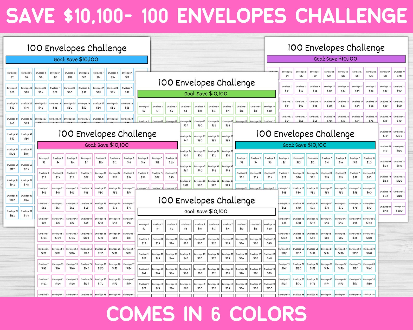 100 Envelope Challenge Printable. 10100 Savings Challenge. - Etsy
