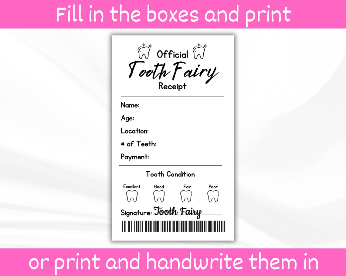 Editable Tooth Fairy Letter Printable Certificate. Tooth Fairy Receipt ...
