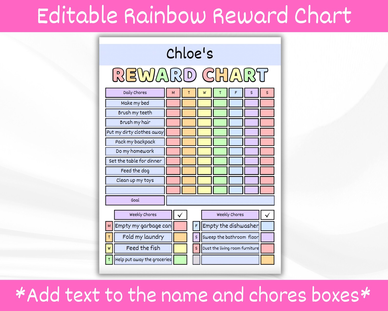 Editable Rainbow Reward Chart for Kids. Kids Daily Chore List. Daily ...