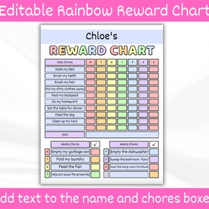 Editable Rainbow Reward Chart for Kids. Kids Daily Chore List. Daily ...