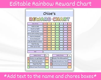 Editable Rainbow Chore Chart. Kids Daily Chore List. Daily ...