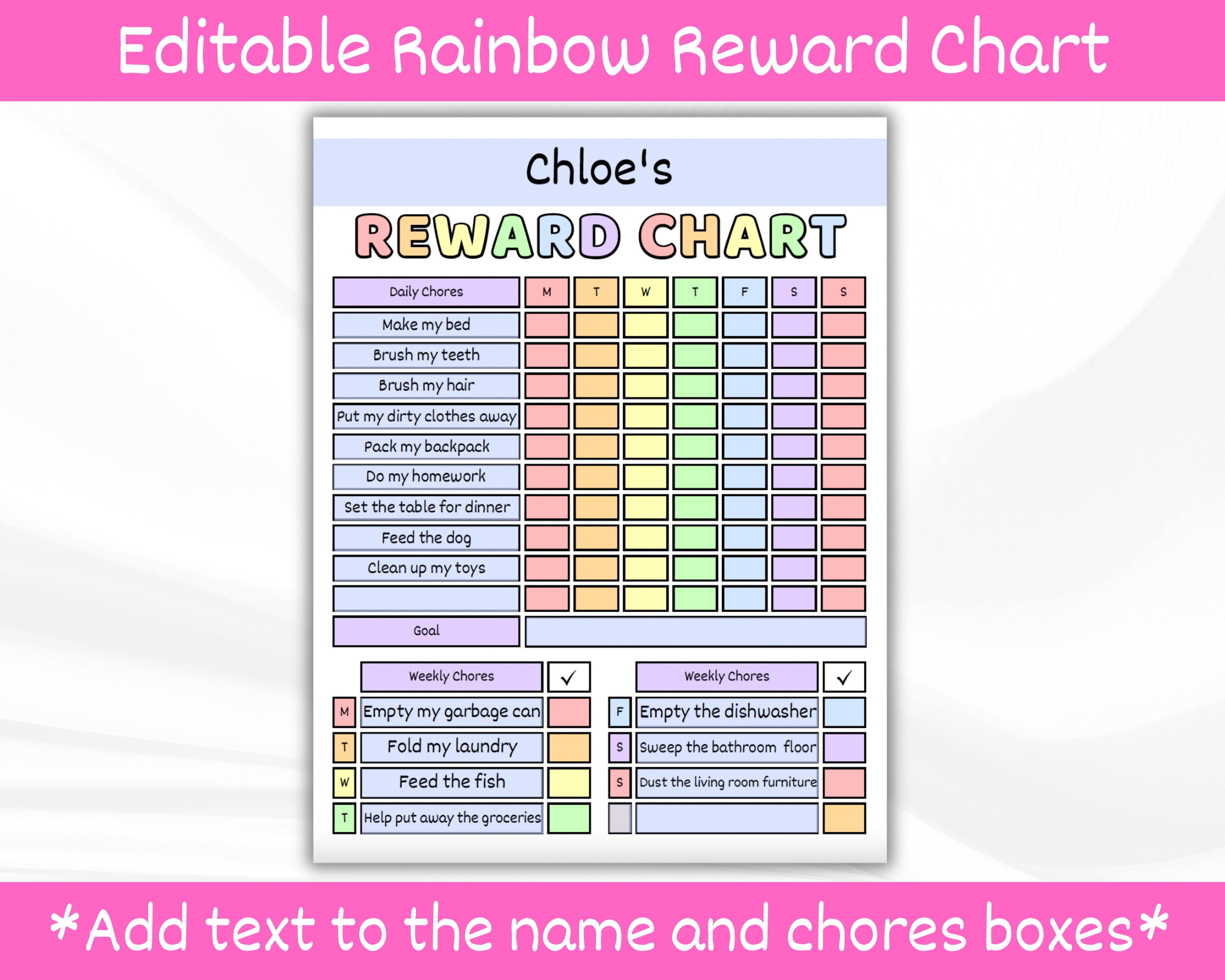 Editable Rainbow Reward Chart for Kids. Kids Daily Chore List. Daily ...