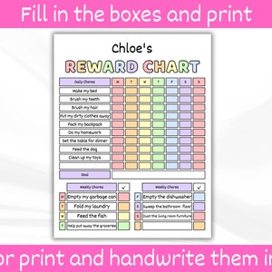 Editable Rainbow Reward Chart for Kids. Kids Daily Chore List. Daily ...