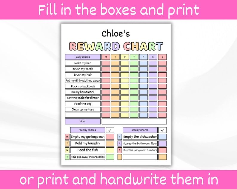 Editable Rainbow Reward Chart for Kids. Kids Daily Chore List. Daily ...
