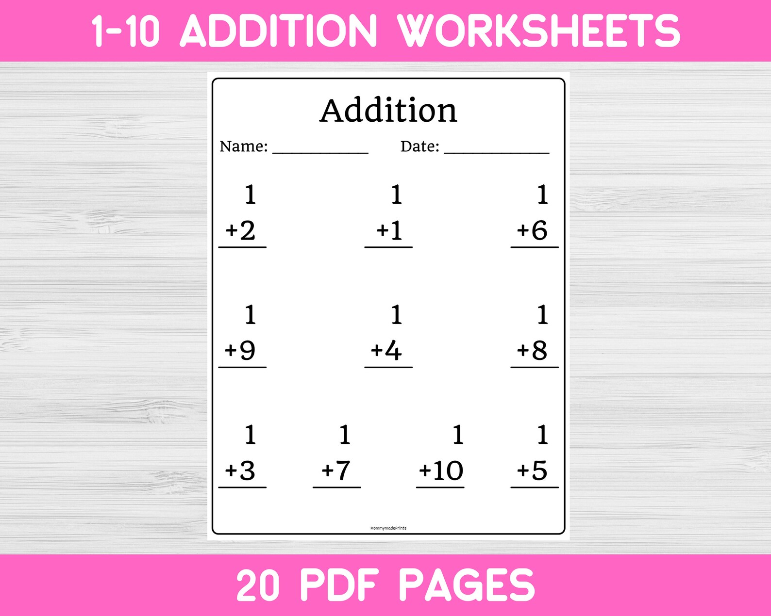 1-10 Addition Printable Worksheets. Preschool Worksheets. | Etsy