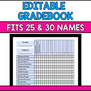 Editable Teacher Gradebook Printable. Teacher Planner. Grade Tracker ...