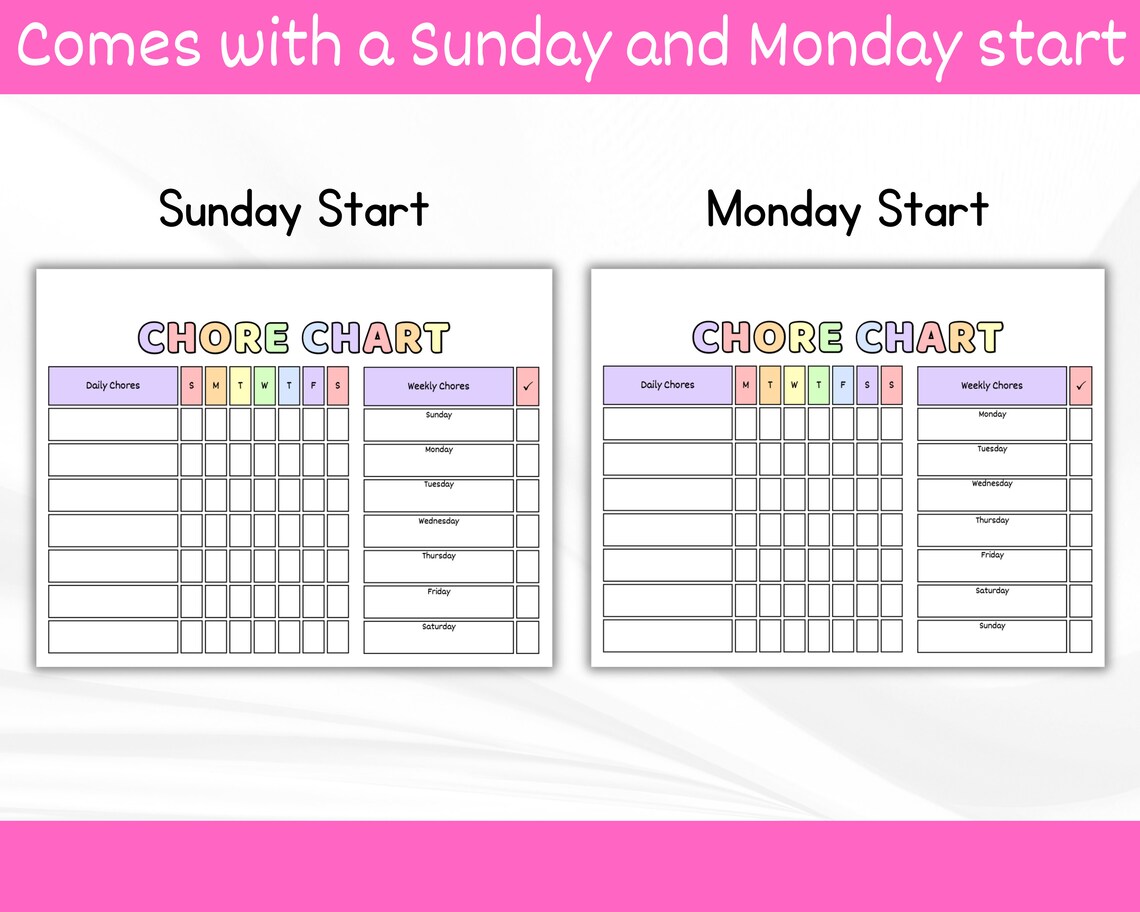 Editable Rainbow Chore Chart. Kids Daily Chore List. Daily ...