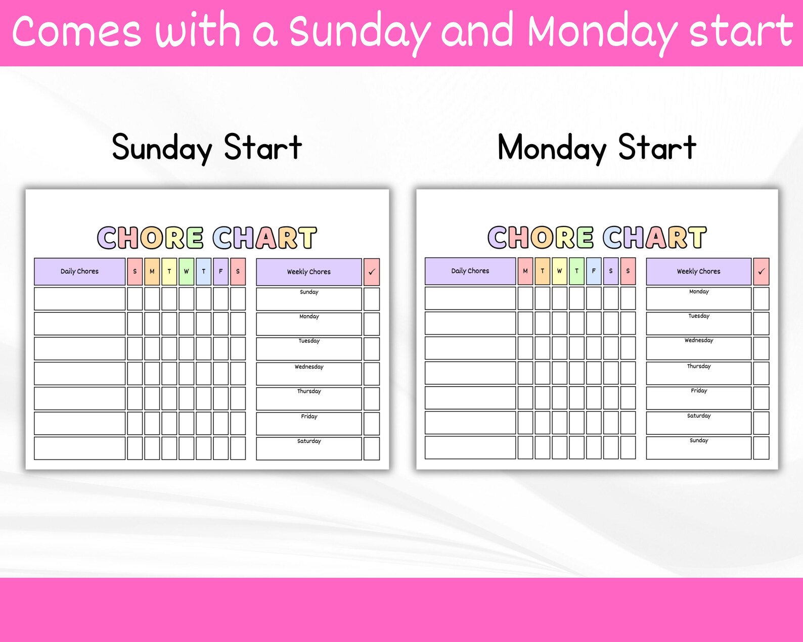 Editable Rainbow Chore Chart. Kids Daily Chore List. Daily ...
