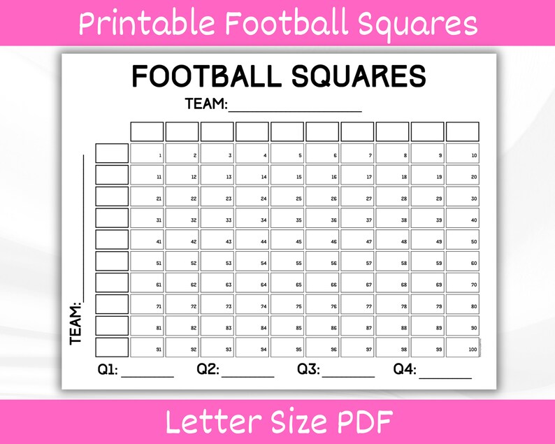 Football Squares Printable. Football Betting Game. Football Pool ...