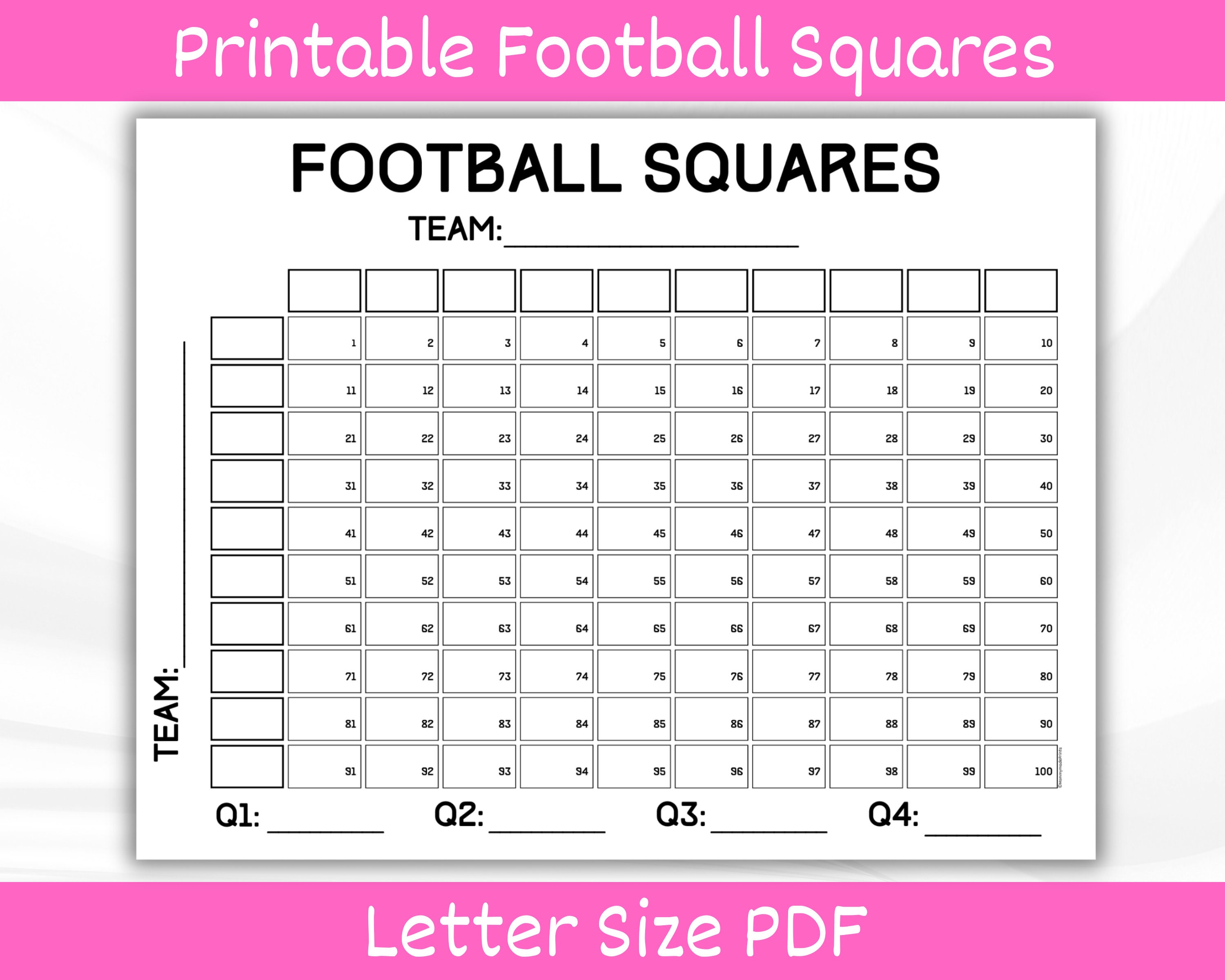 Football Squares Printable. Football Betting Game. Football Pool ...