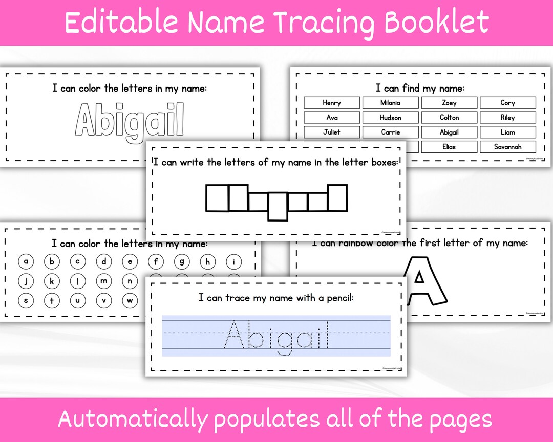 Editable Name Tracing Booklet. Custom Name Tracing Worksheets ...