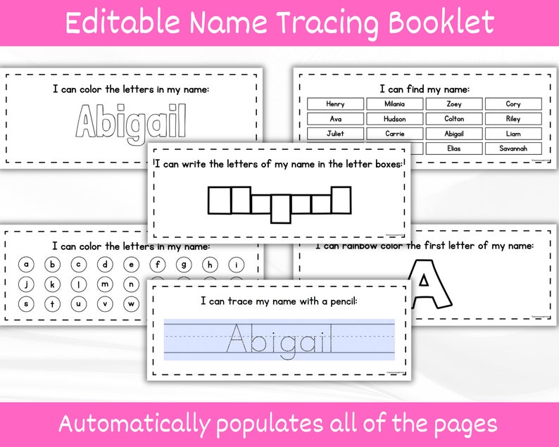 Editable Name Tracing Booklet. Custom Name Tracing Worksheets ...