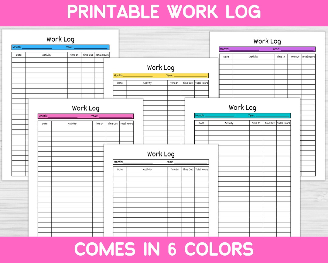 Monthly Work Log Printable. Time Log. Task Log. Working Hours - Etsy