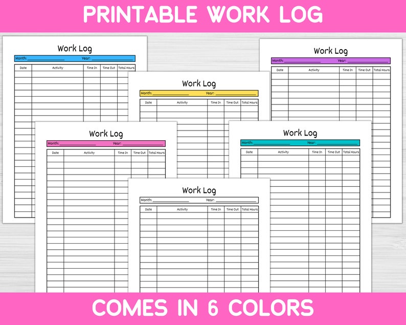 Monthly Work Log Printable. Time Log. Task Log. Working Hours - Etsy