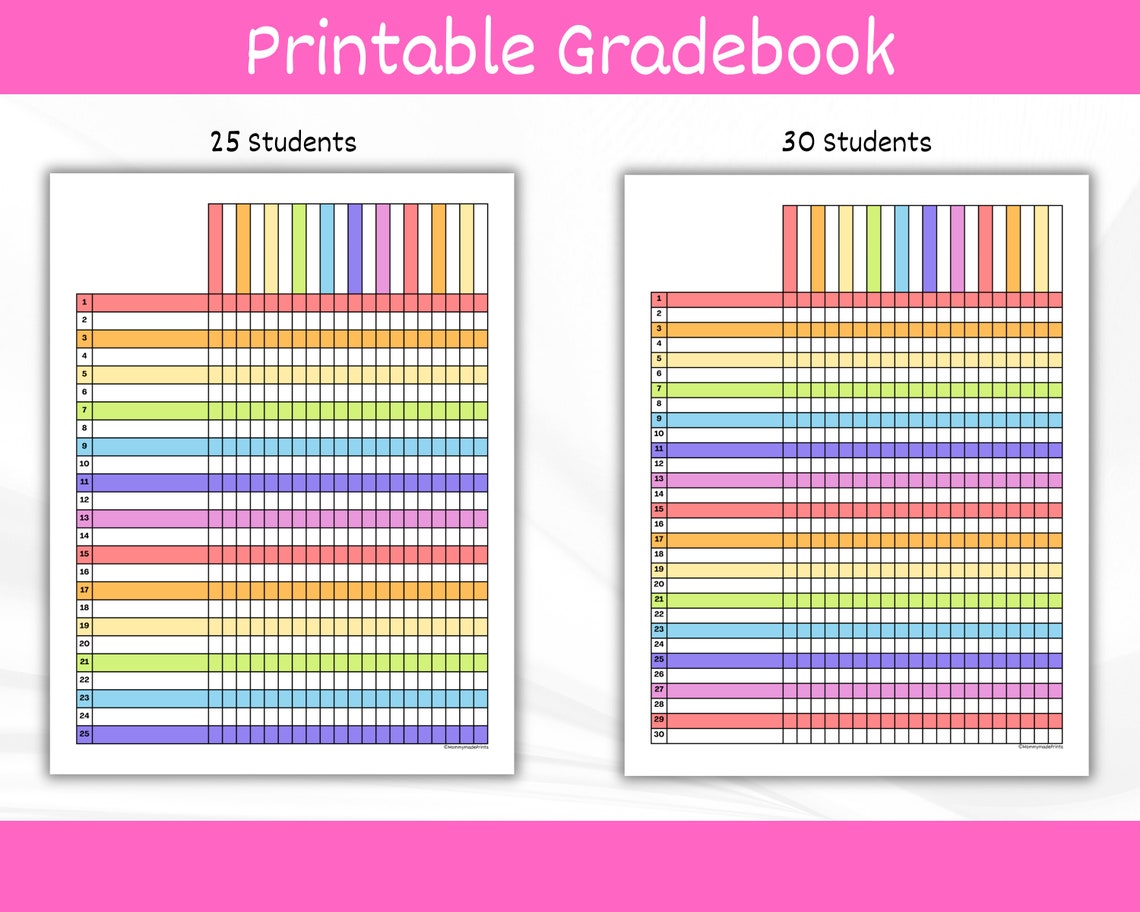 Teacher Gradebook Rainbow Printable. Teacher Planner. Grade Tracker ...