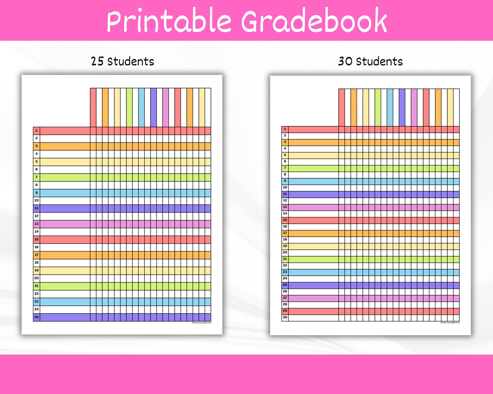 Teacher Gradebook Rainbow Printable. Teacher Planner. Grade Tracker ...