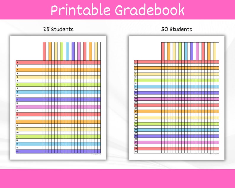Teacher Gradebook Rainbow Printable. Teacher Planner. Grade Tracker ...