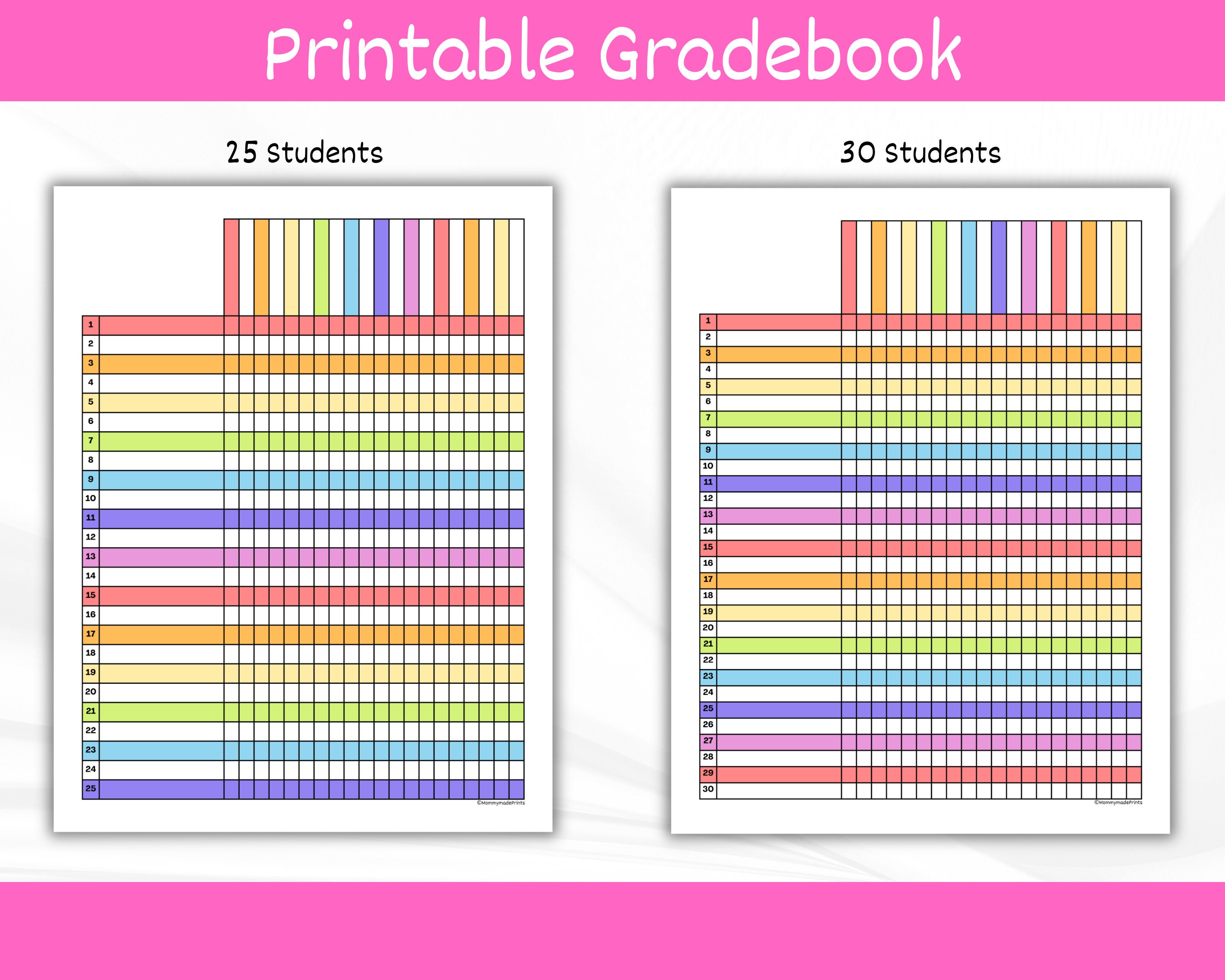 Teacher Gradebook Rainbow Printable. Teacher Planner. Grade Tracker ...