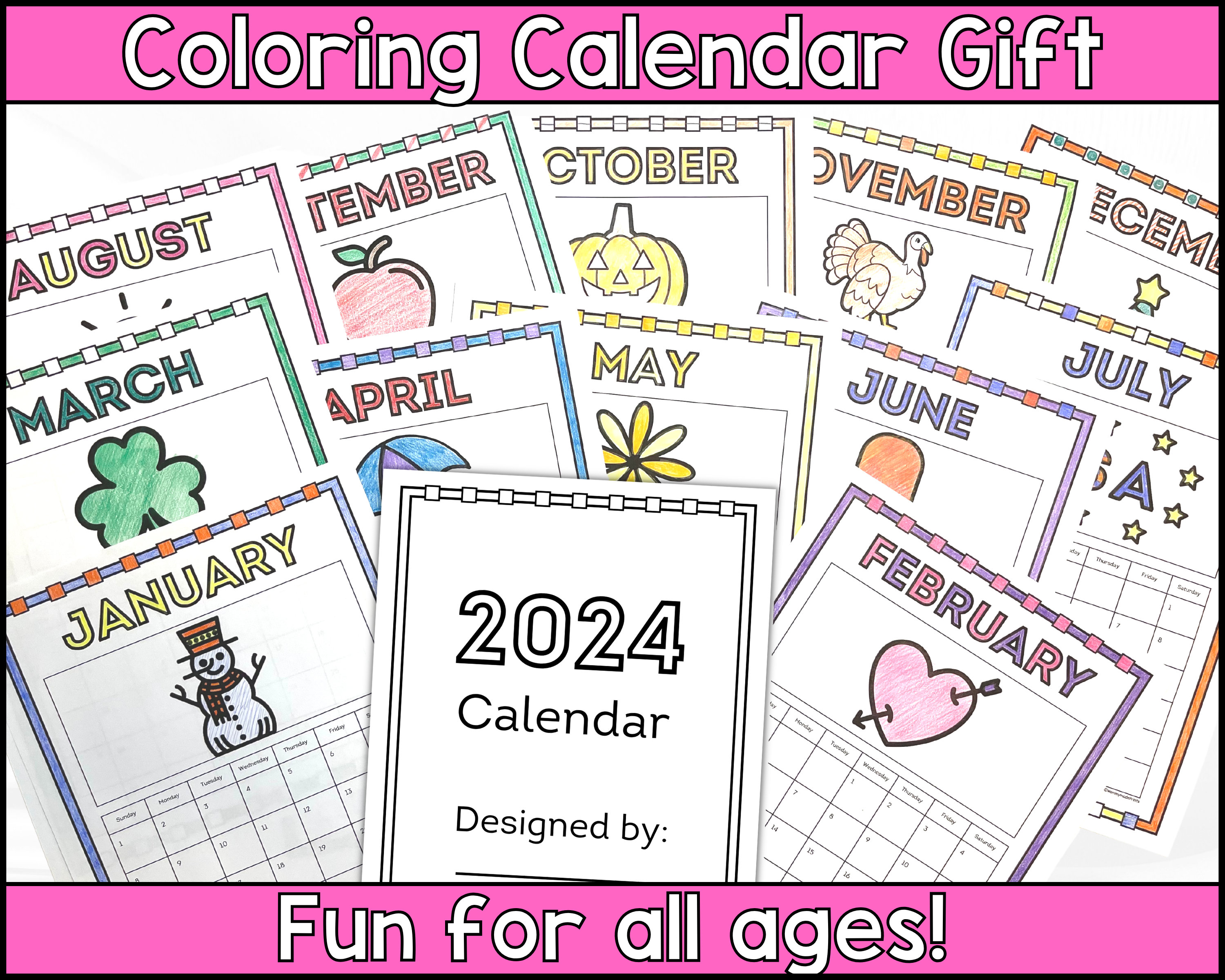 2024 Coloring Calendar Printable. Kids Calendar. Holiday Parent Gift ...