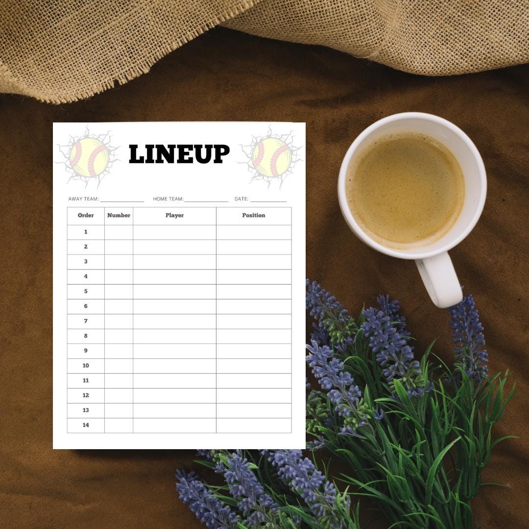 Softball Printable Line up Sheet Lineup Card Roster Batting Fastpitch ...