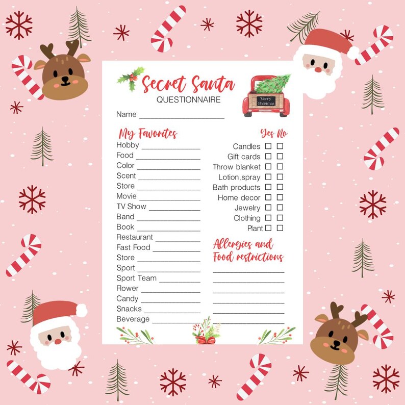 Favorite Things PDF, Christmas Wish List, Santa Questions, Secret Santa ...