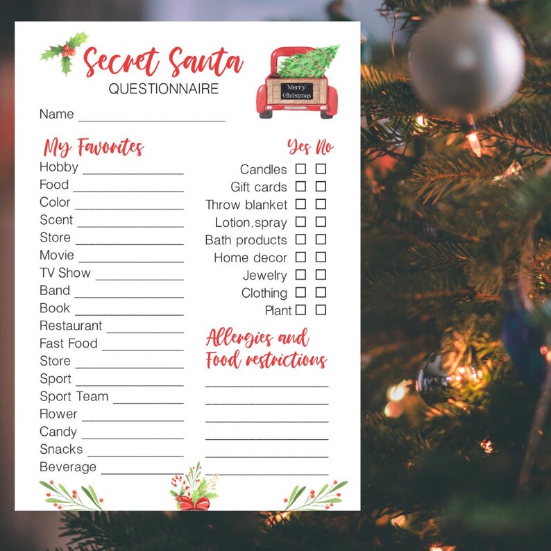 Favorite Things PDF, Christmas Wish List, Santa Questions, Secret Santa ...