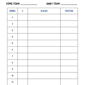 Printable Baseball/softball Line up Sheet | Batting Lineup | Batting ...