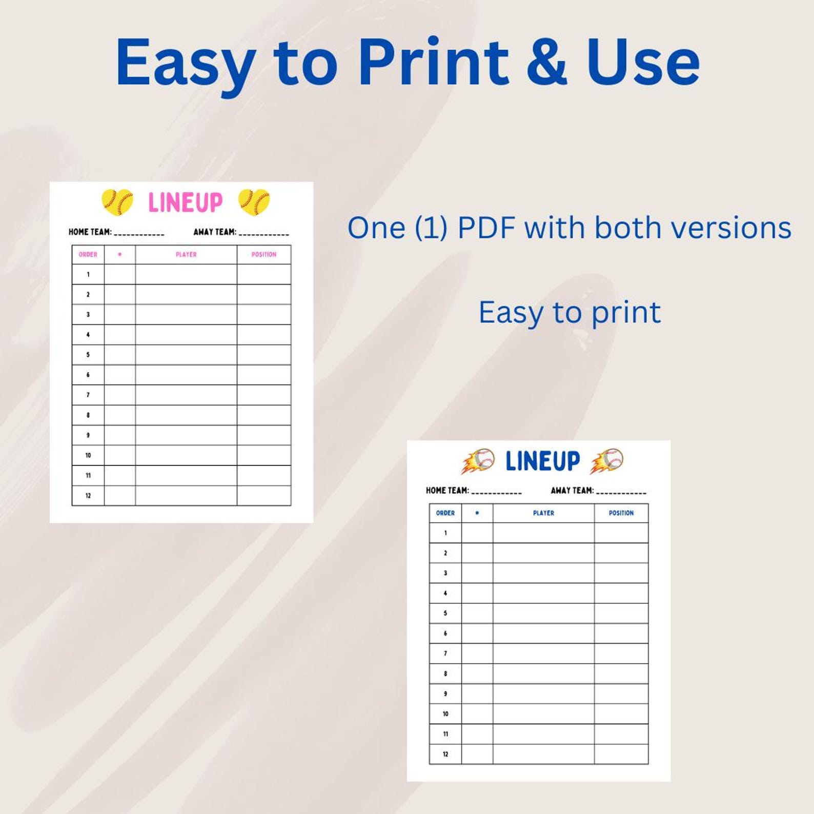 Printable Baseball/softball Line up Sheet | Batting Lineup | Batting ...