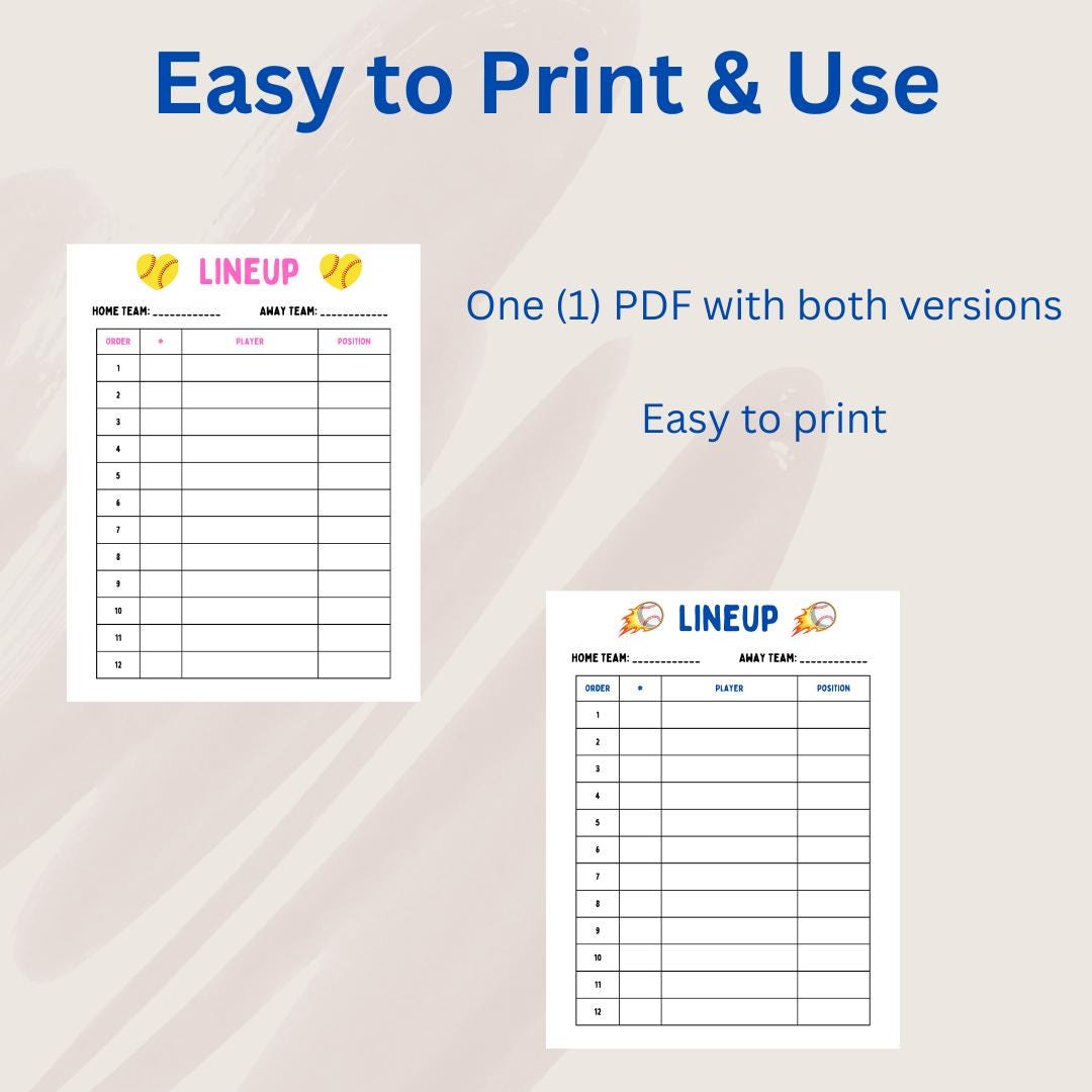 Printable Baseball/softball Line up Sheet | Batting Lineup | Batting ...
