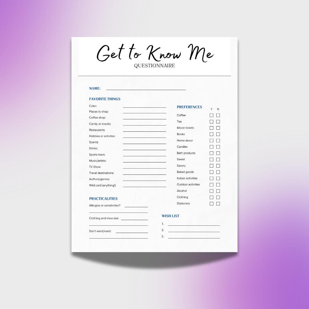 Team Building Get to Know Me Questionnaire Printable | Team Building ...