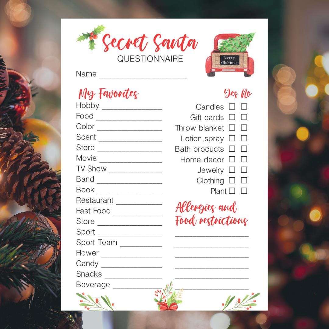 Favorite Things PDF, Christmas Wish List, Santa Questions, Secret Santa ...