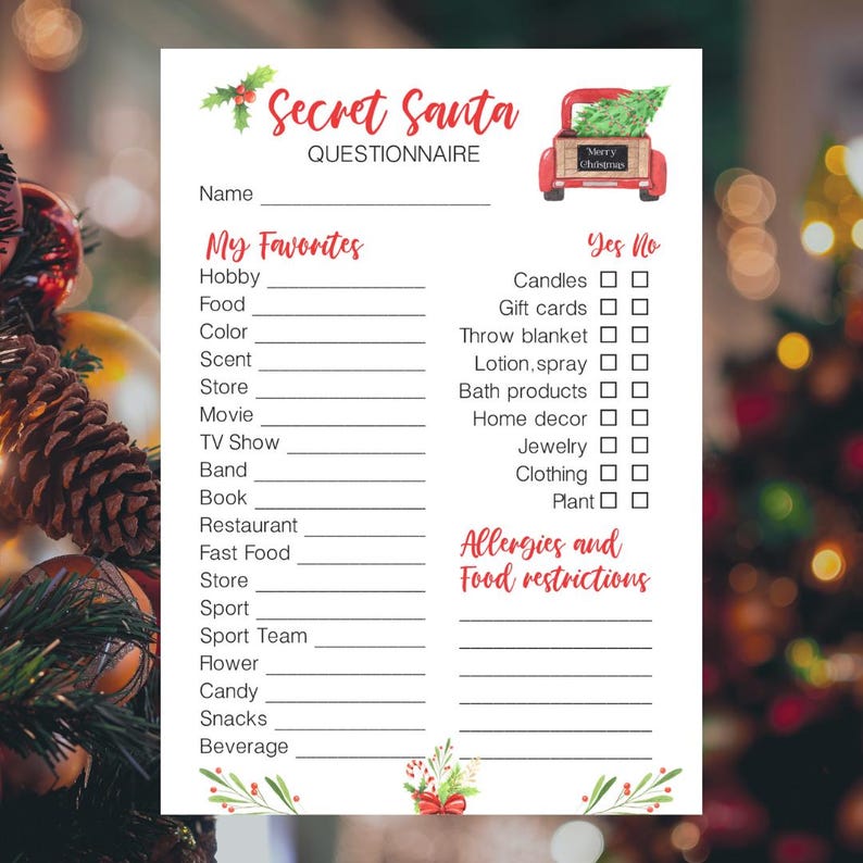 Favorite Things PDF, Christmas Wish List, Santa Questions, Secret Santa ...