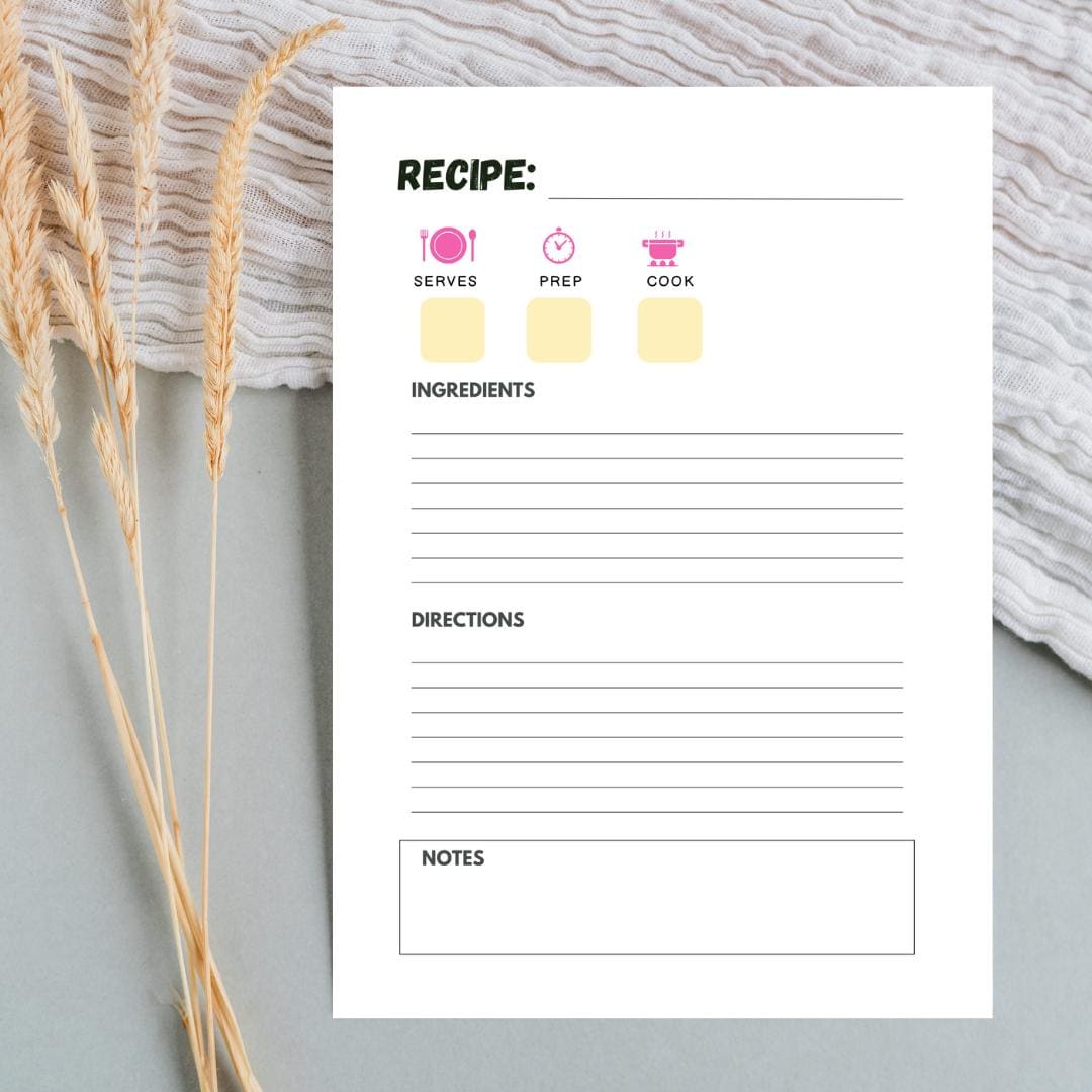 Cookbook Printables, Simple Recipe Card, Recipe Page Template, Cookbook ...